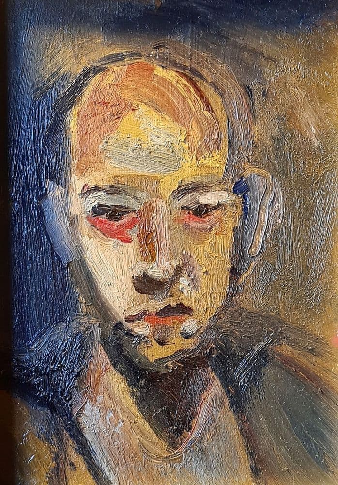 Richard Fitton Portrait Head of Adam oil on board