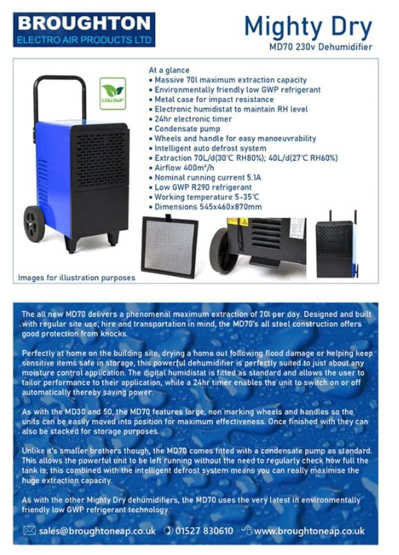 Broughton Mighty Dry MD70-220 Industrial Commercial Dehumidifier 70 ...