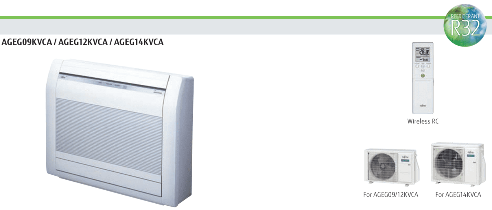 Fujitsu Air Conditioning AGEG14KVCA AOEG14KVCA Floor Mounted Console ...