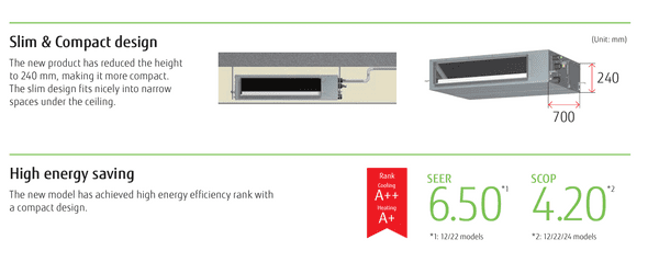 Fujitsu Air conditioning AIRSTAGE ARXH12KMTAP AOEG12KBTB Concealed Duct ...