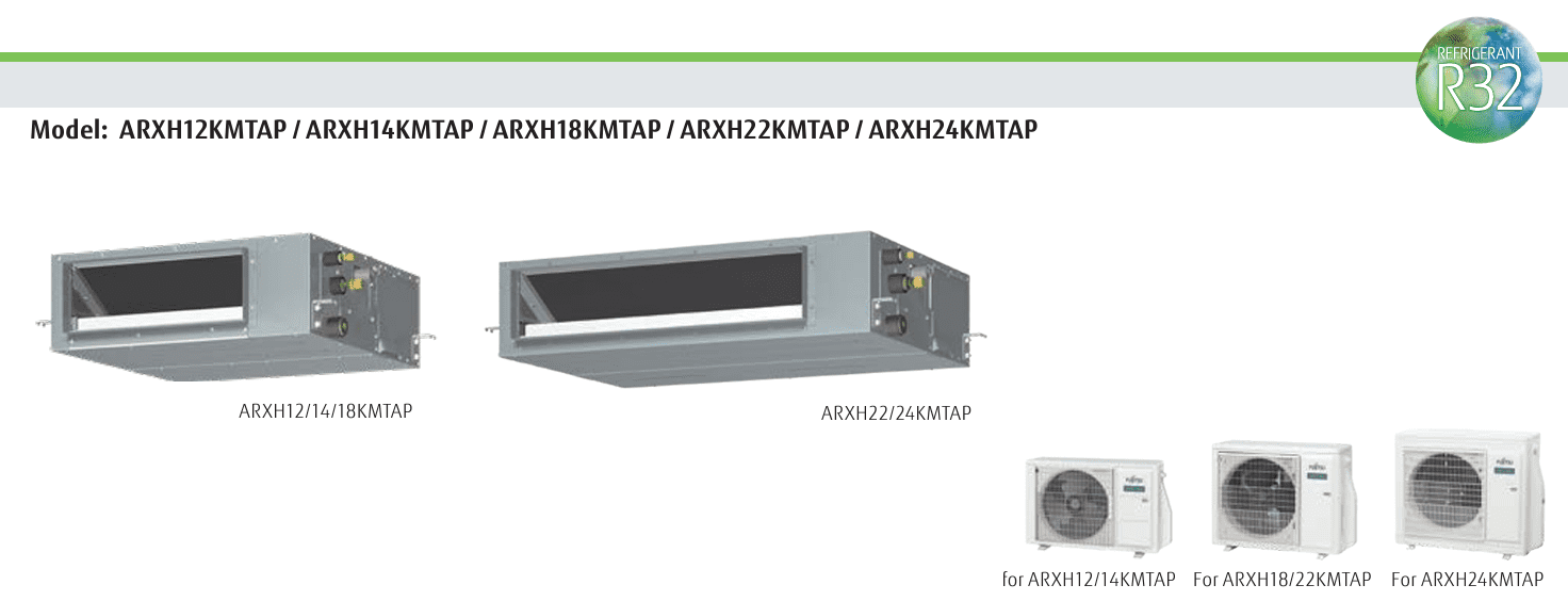 Fujitsu Air conditioning AIRSTAGE ARXH22KMTAP AOEG22KBTB Concealed Duct ...