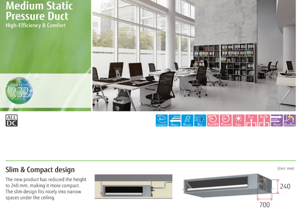 Fujitsu Air conditioning AIRSTAGE ARXH36KMTAP AOEG36KBTB Concealed Duct ...