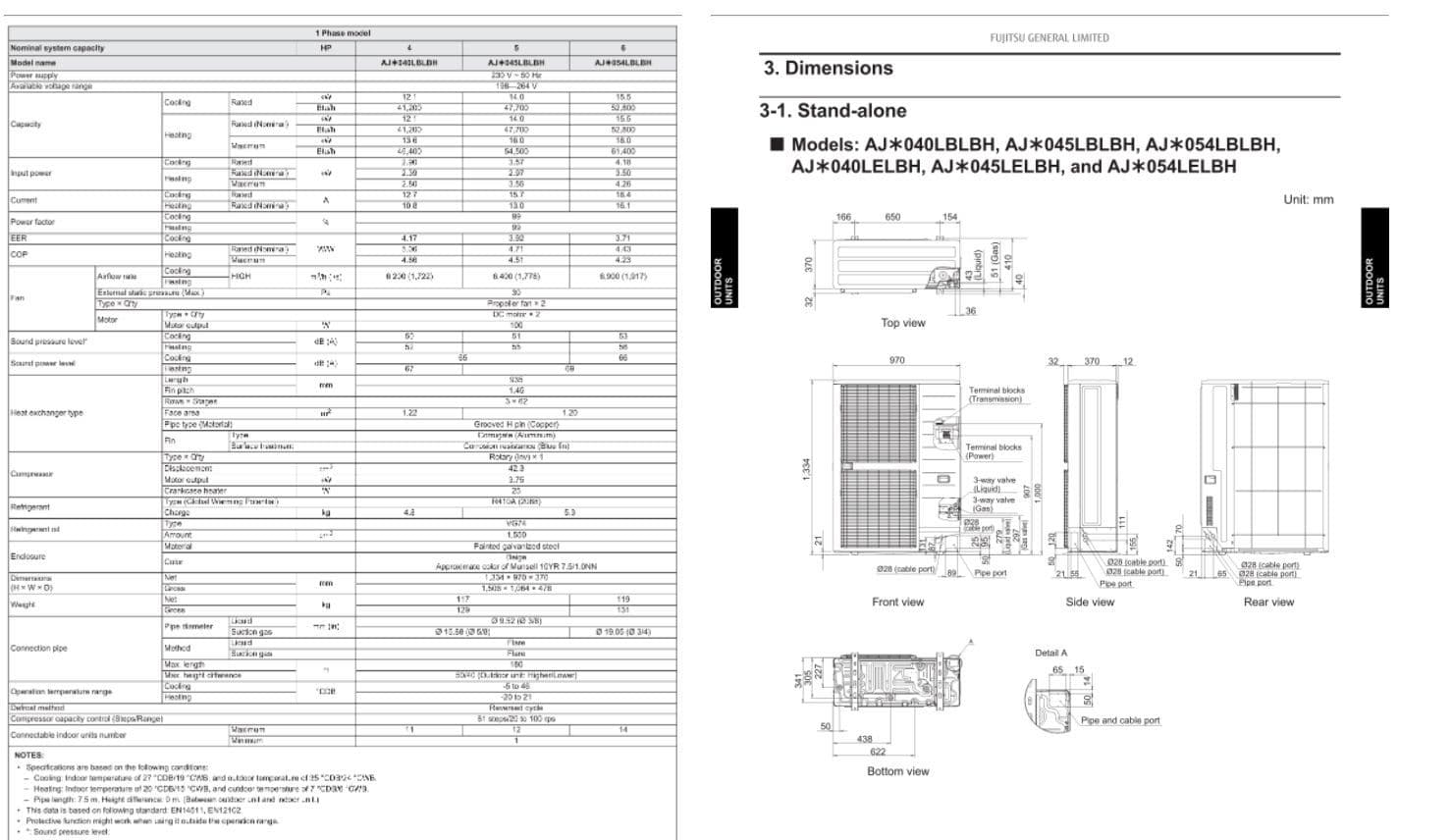 Fujitsu Air Conditioning AJY054LBLBH J-IV VRF Outdoor Unit 2 Pipe R410A ...