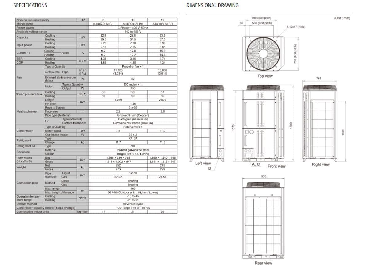 Fujitsu Air Conditioning AJY072LALBH V-III VRF Outdoor Unit 2 Pipe ...