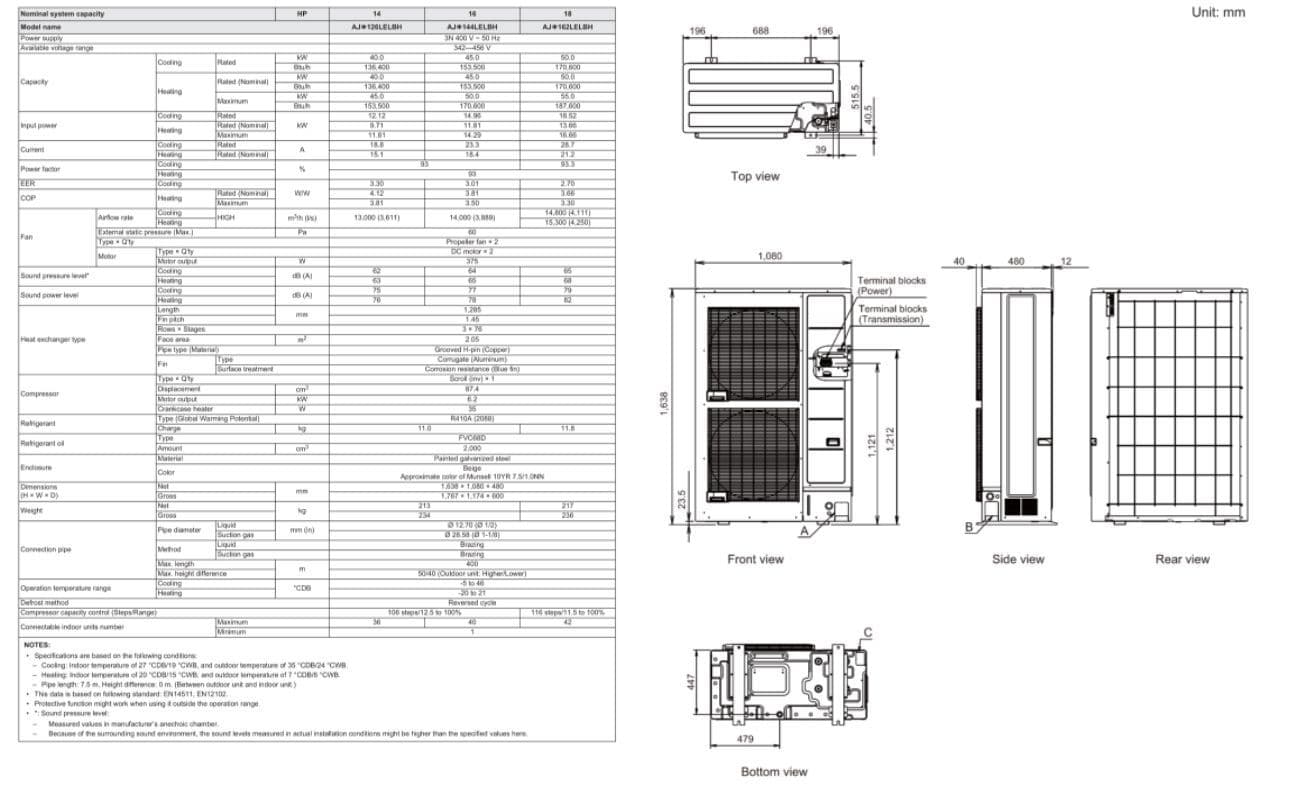 Fujitsu Air Conditioning AJY126LELBH J-IVL VRF Outdoor Unit 2 Pipe ...