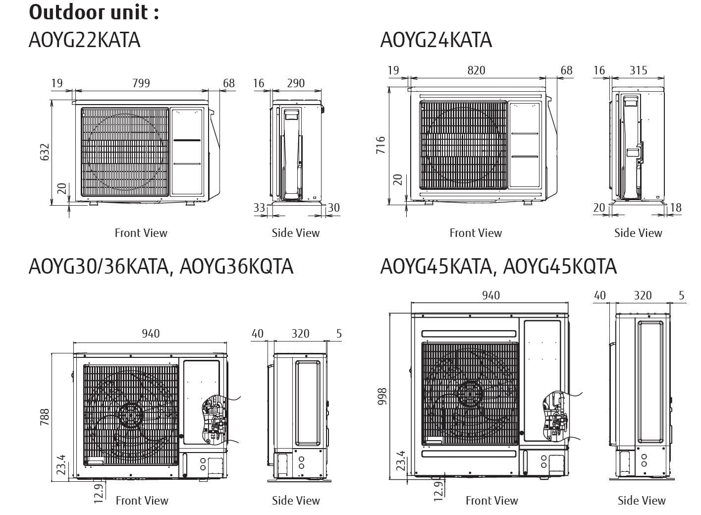 Fujitsu Air conditioning ARXG24KMLA AOYG24KATA Concealed Duct Heat Pump ...