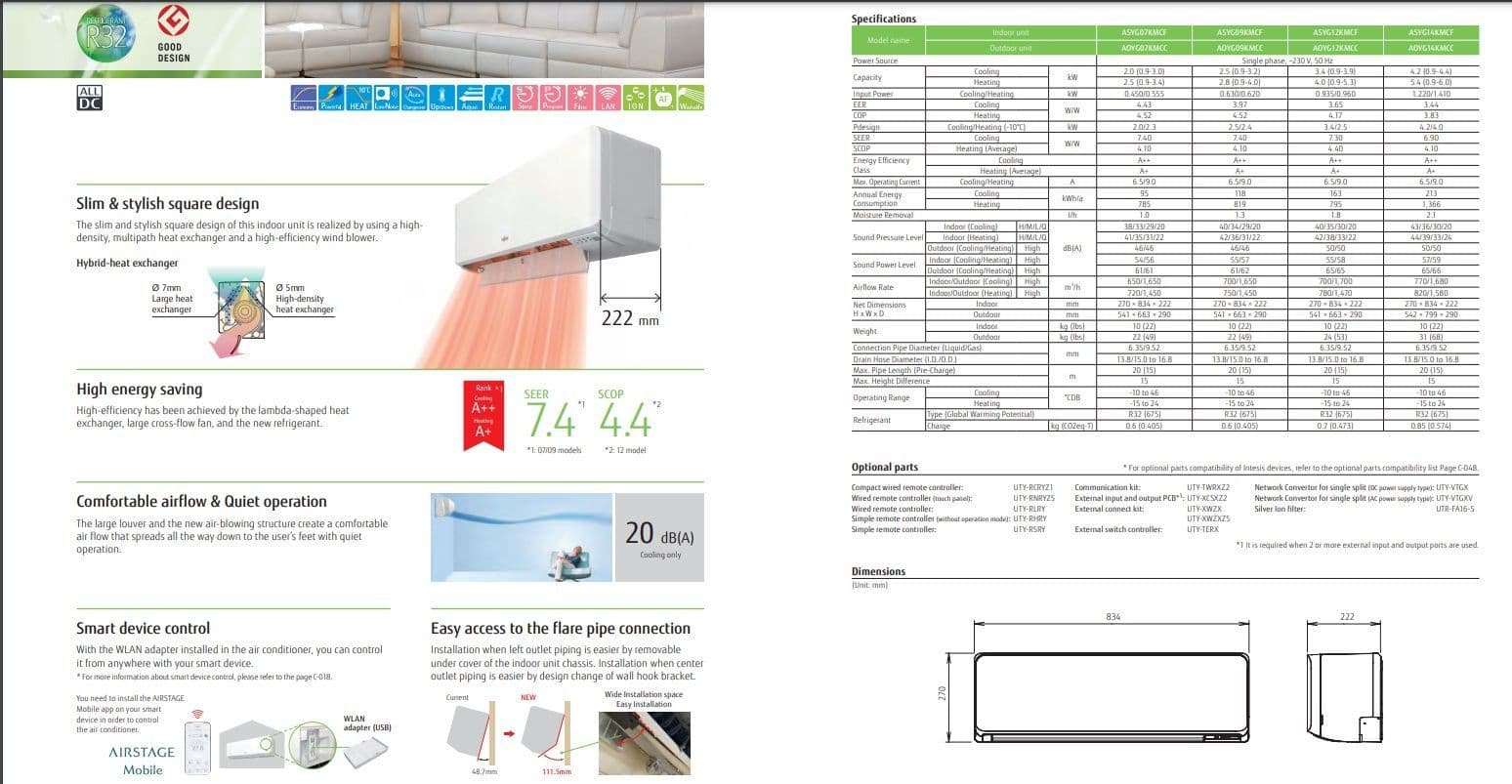 Fujitsu Air conditioning ASYG09KMCF AOYG09KMCC Wall Mounted Heat pump A ...