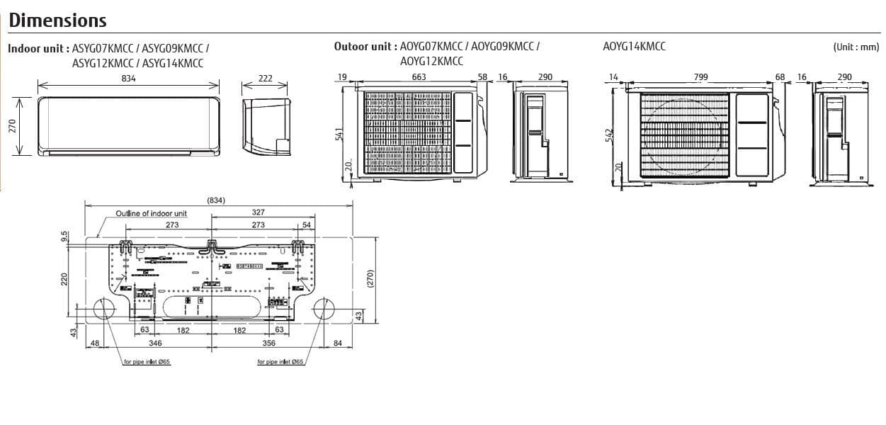 Fujitsu Air conditioning ASYG09KMCF AOYG09KMCC Wall Mounted Heat pump A ...