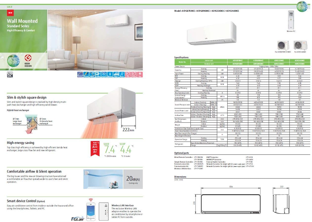 Fujitsu Air conditioning ASYG12KMCC Wall Mounted Heat pump Inverter A ...