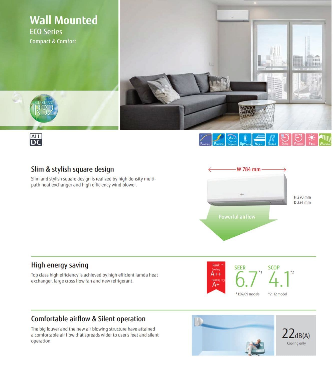 Fujitsu Air conditioning ASYG18KLCA Economy Wall Heat pump Inverter A ...