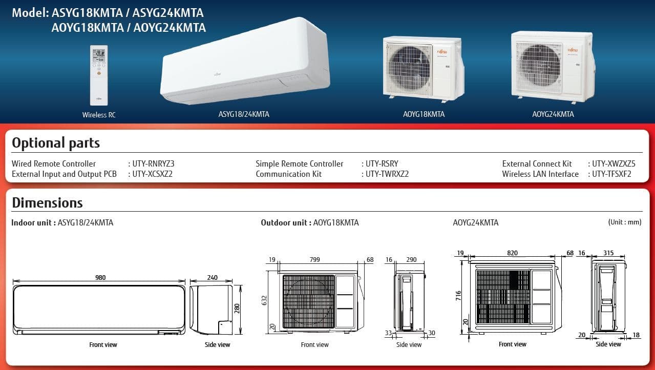 Fujitsu Air conditioning ASYG18KMTA Wall Mounted Heat pump Inverter A ...