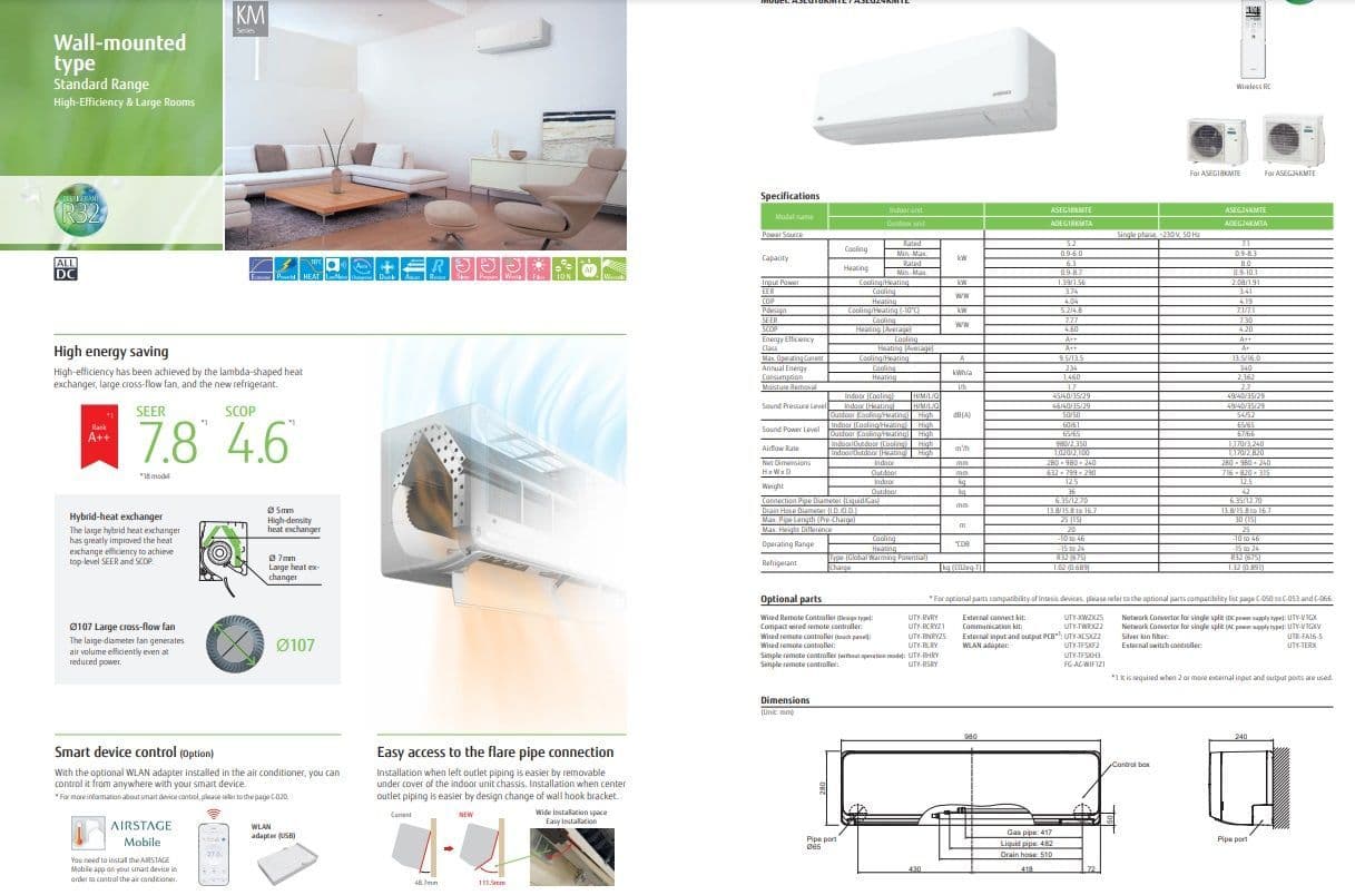 Fujitsu Air conditioning ASYG18KMTE AOYG18KMTA Wall Mounted Heat pump A ...
