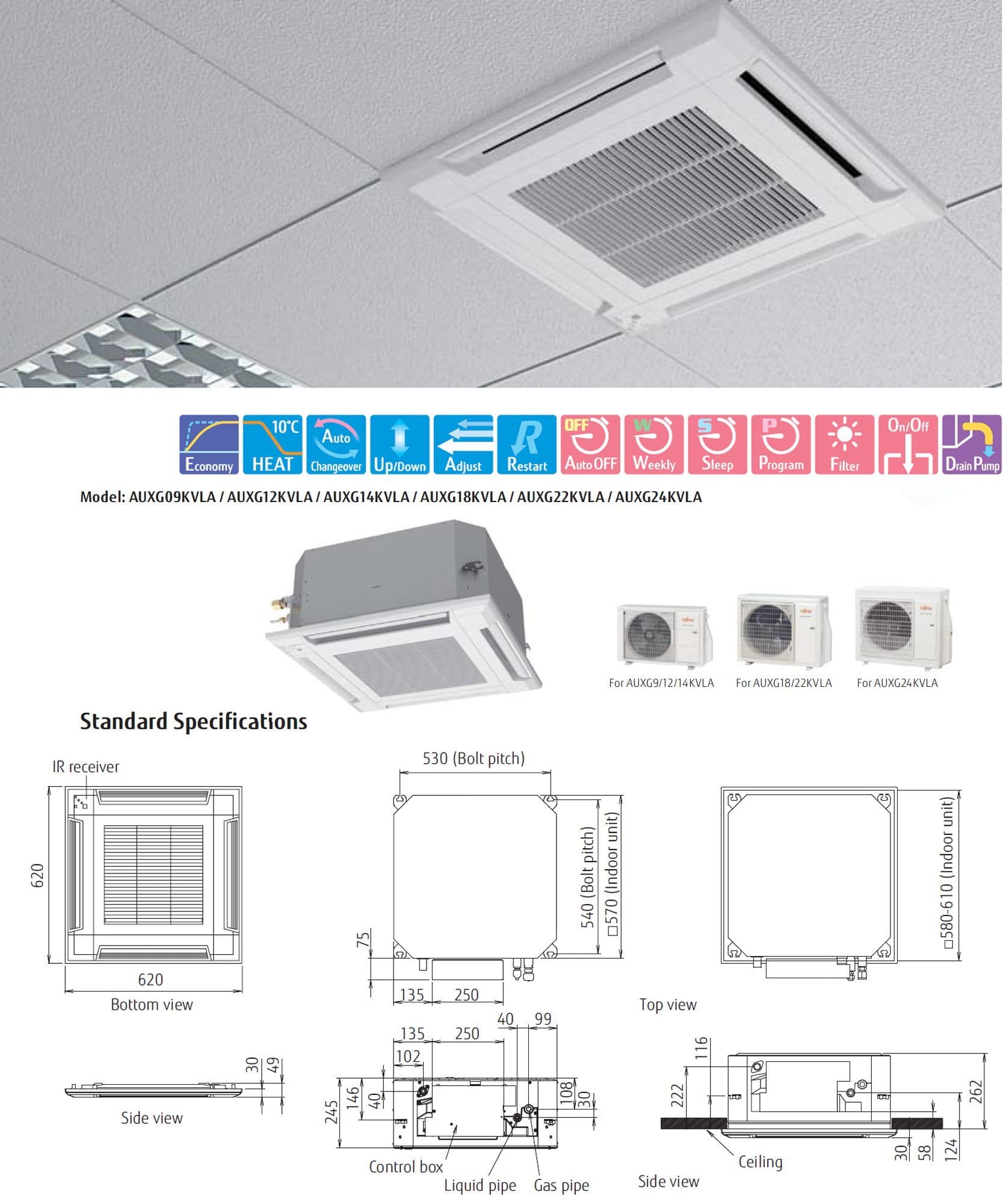 Fujitsu Air Conditioning AUXG09KVLA Compact Cassette Heat Pump 2 5 kW ...