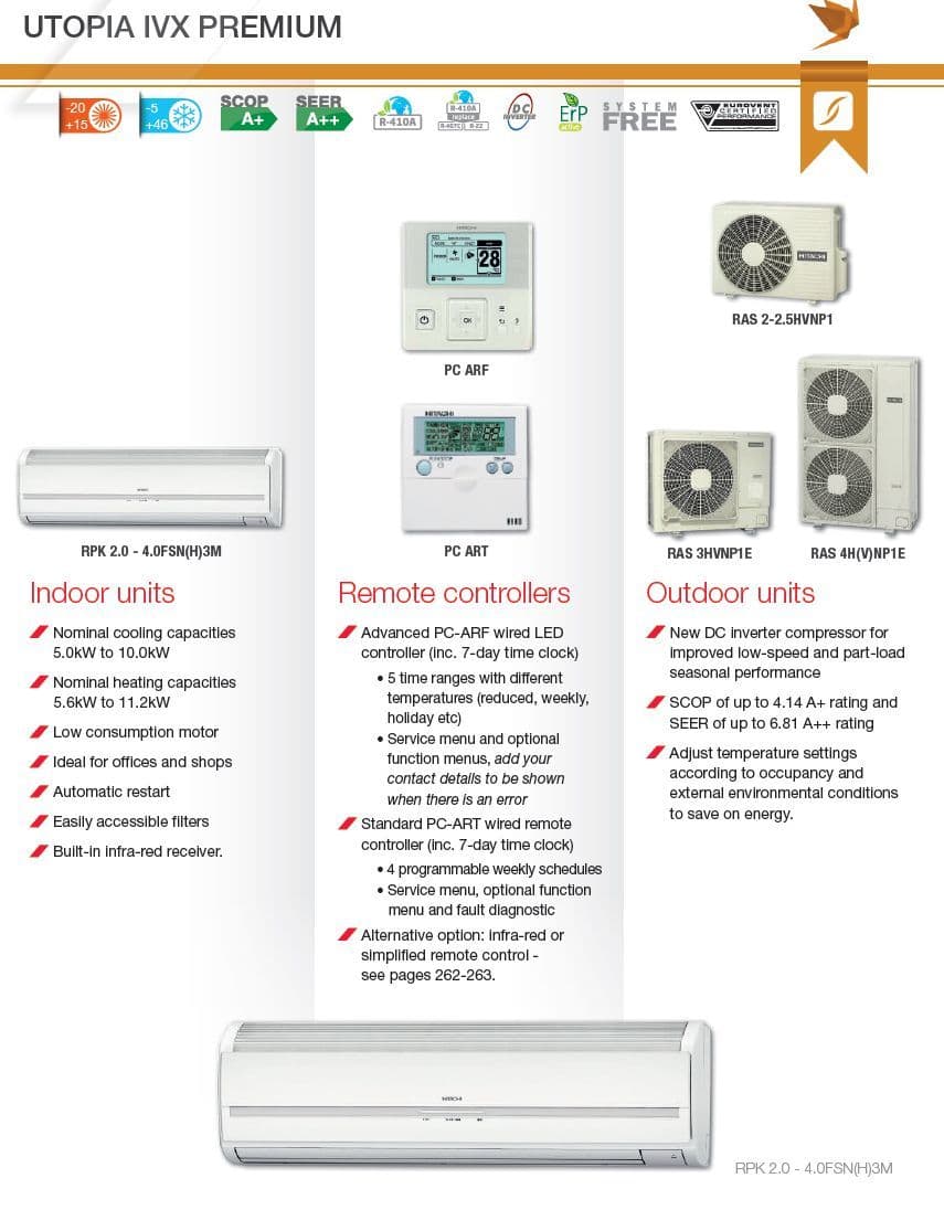 Hitachi Air Conditioning Utopia Premium RPK-2 0FSN3M Wall Mounted Heat ...