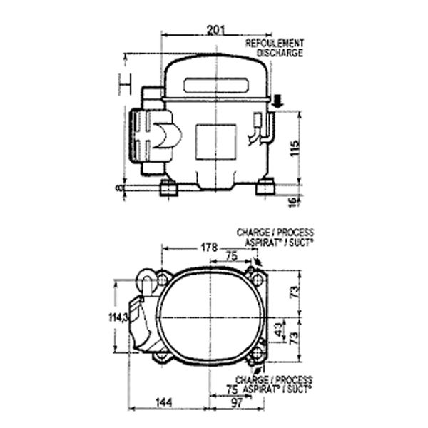 L Unite Hermetique CAJ4461Y HBP R134a/R49 Compressor Tubed/Rotalock ...