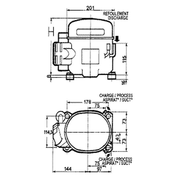 L Unite Hermetique CAJ4492Y HBP R134a/R49 Compressor Tubed/Rotalock ...