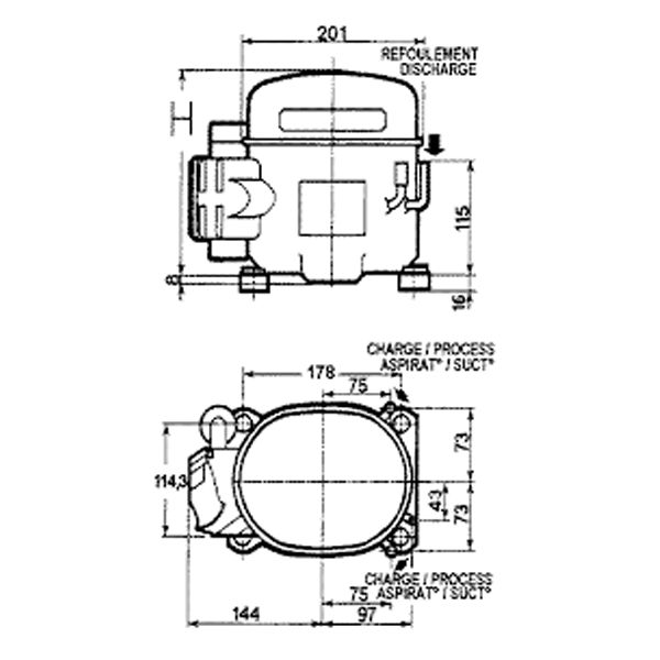L Unite Hermetique FH4524Z HBP R22/R404A Compressor Tubed/Rotalock 240V ...