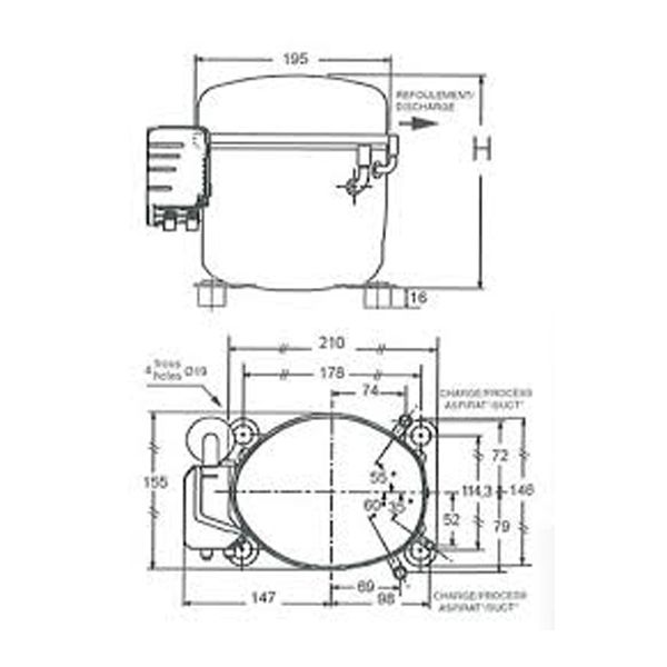 L Unite Hermetique TFH4525Y HBP R134a/R49 Compressor Tubed/Rotalock ...