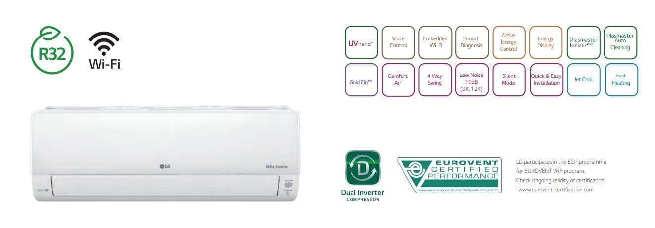 Lg Air Conditioning Deluxe DC09RK-NSJ Wall Mounted Heat Pump 2 5Kw/9000Btu A R32 Indoor Unit Only