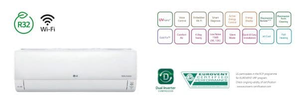 Lg Air Conditioning Deluxe DC09RK-NSJ Wall Mounted Heat Pump 2 5Kw/9000Btu A R32 Indoor Unit Only