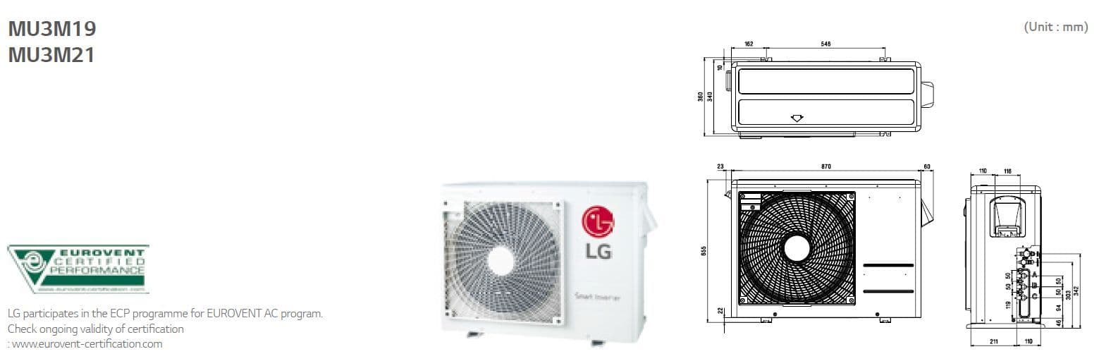Lg Air Conditioning MU3M19 UE4 Multi Inverter Heat Pump Wall Mounted 3 ...