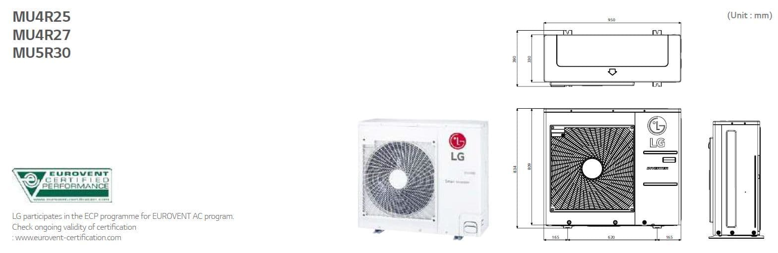 Lg Air Conditioning MU4R27-U40 Multi Room Heat Pump Inverter 4 Port 8Kw ...