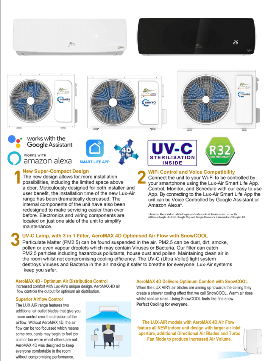 LuxAir EasyFit Black Wall Air Conditioning Heat Pump KFR-36YW/LUX 3 5Kw ...