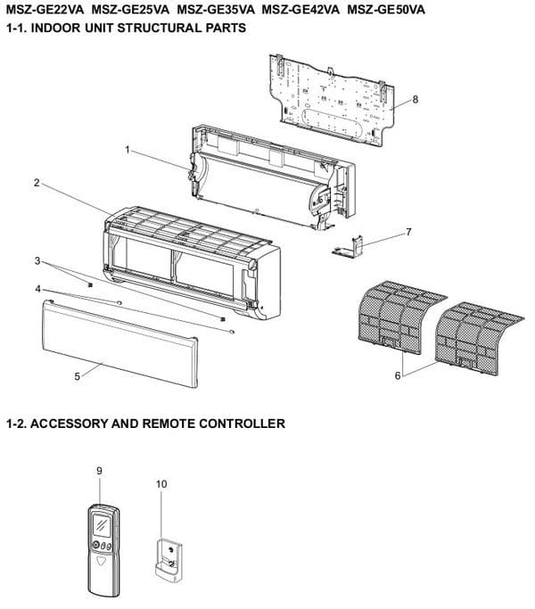 Mitsubishi Electric Air Conditioning MSZ-GE25 35 50 60VA-E1 295624 218784 E12X86426 Remote Control