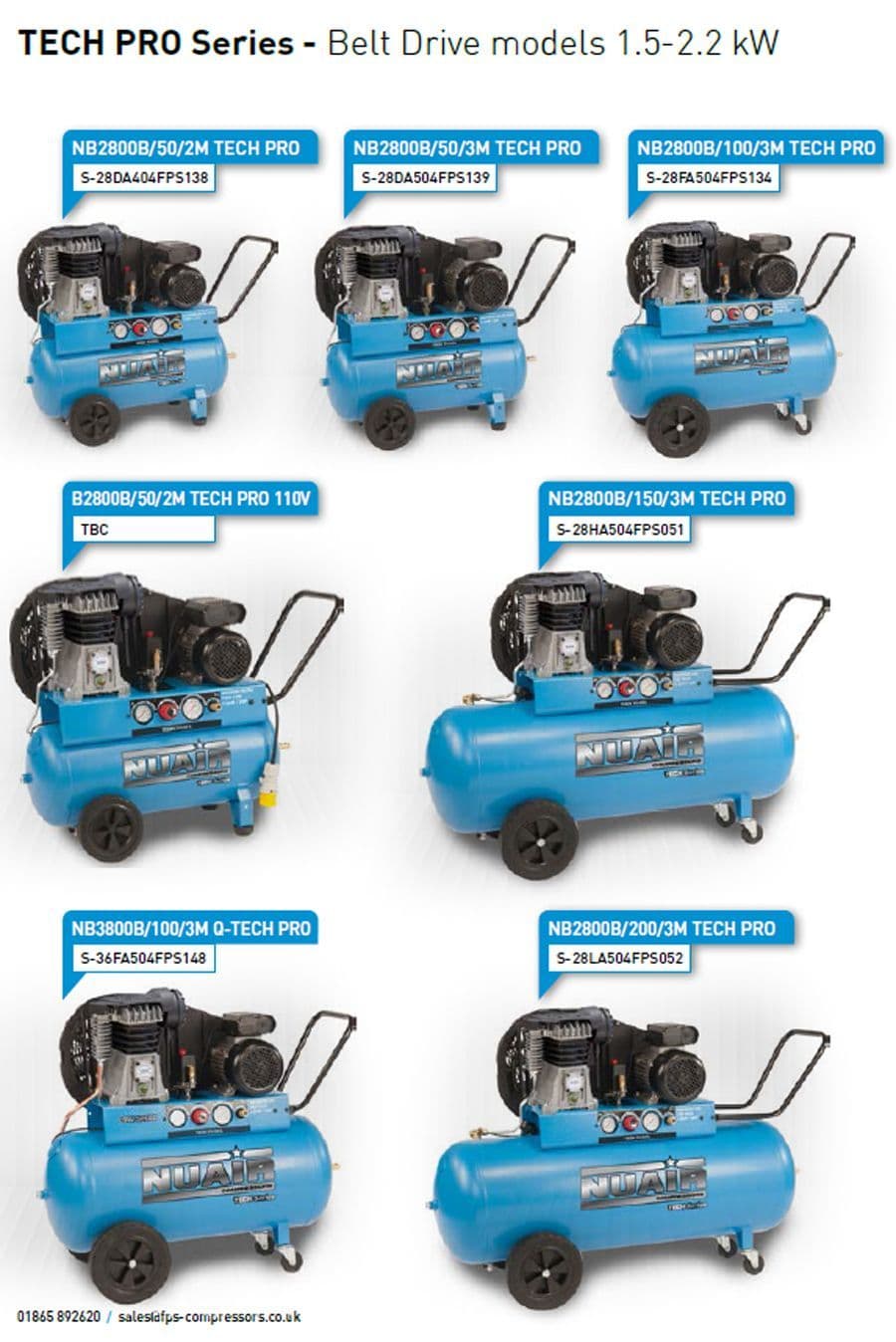 NuAir S-28HA504FPS051 NB2800B/150/3M TECH Air Compressor 2 2kW 3Hp ...