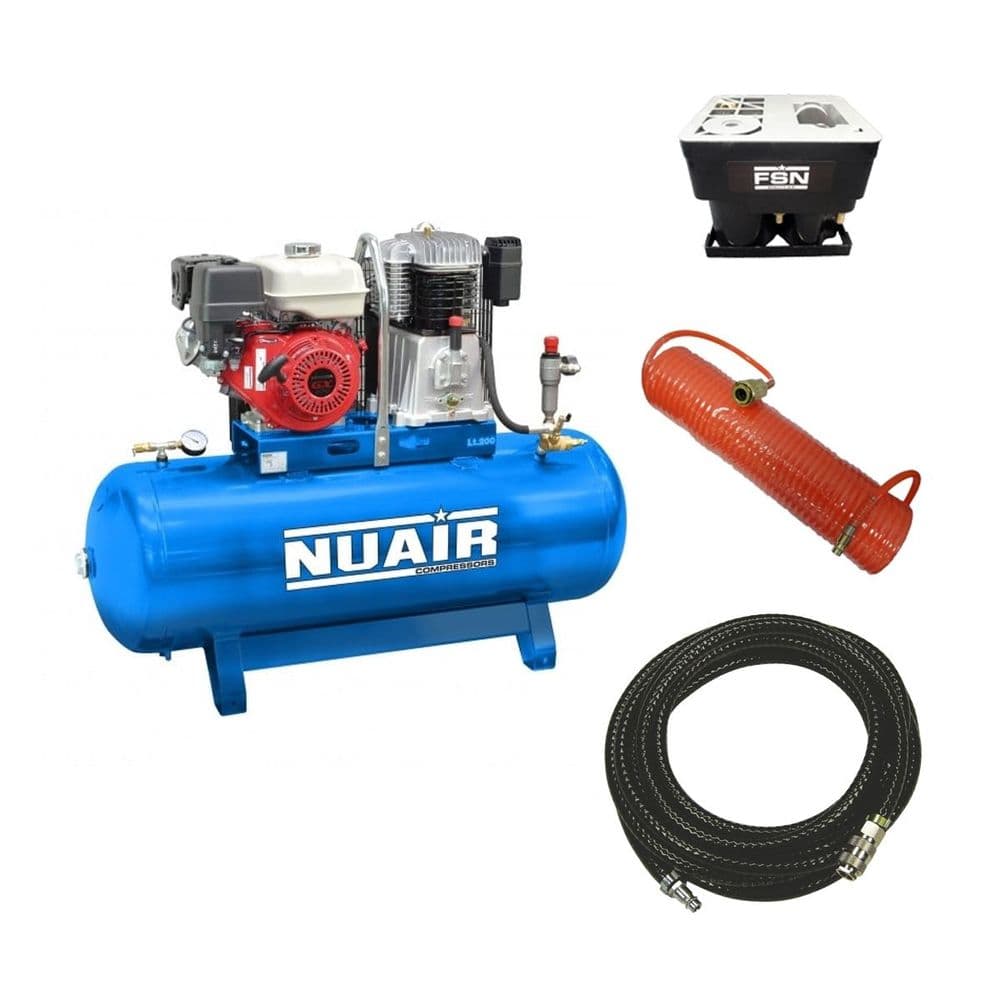 NuAir S-N7LN9P1FPS058 Belt Driven NB7/9S/200F Air Compressor with 10m Coil Condensate Oil Seperator