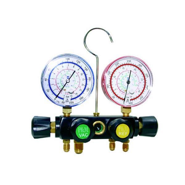 P&M Budget 4 Way Manifold 80mm Gauges For Use with R22 R134 R404 And R407