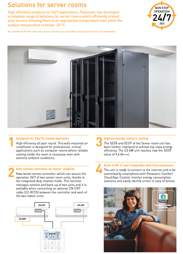 Panasonic Air Conditioning CS-Z25TKEA Server Room Pro Inverter R32 2 ...