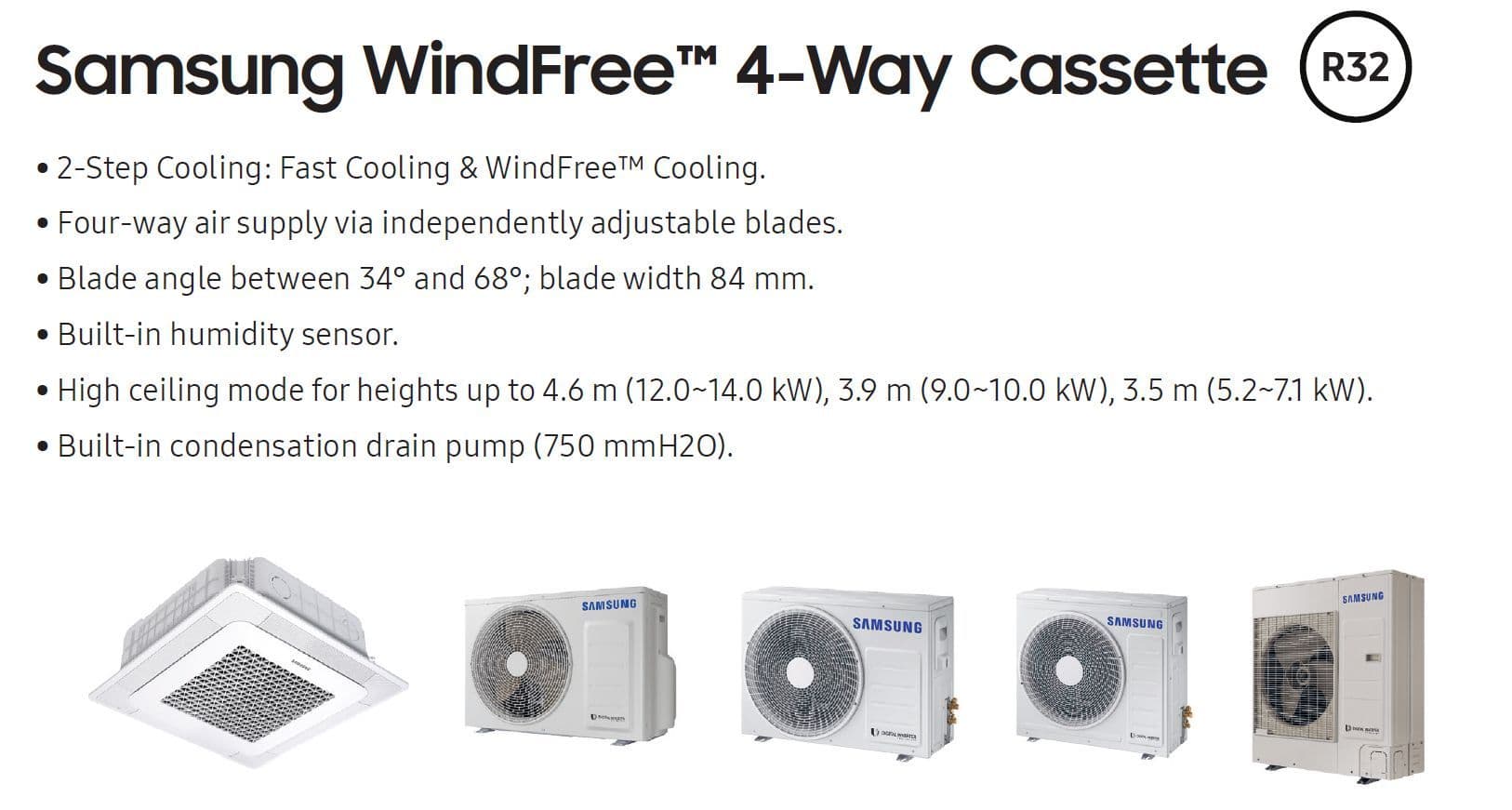 Samsung Air Conditioning AC052RN4DKG/EU Ceiling Cassette Heat Pump Wind ...