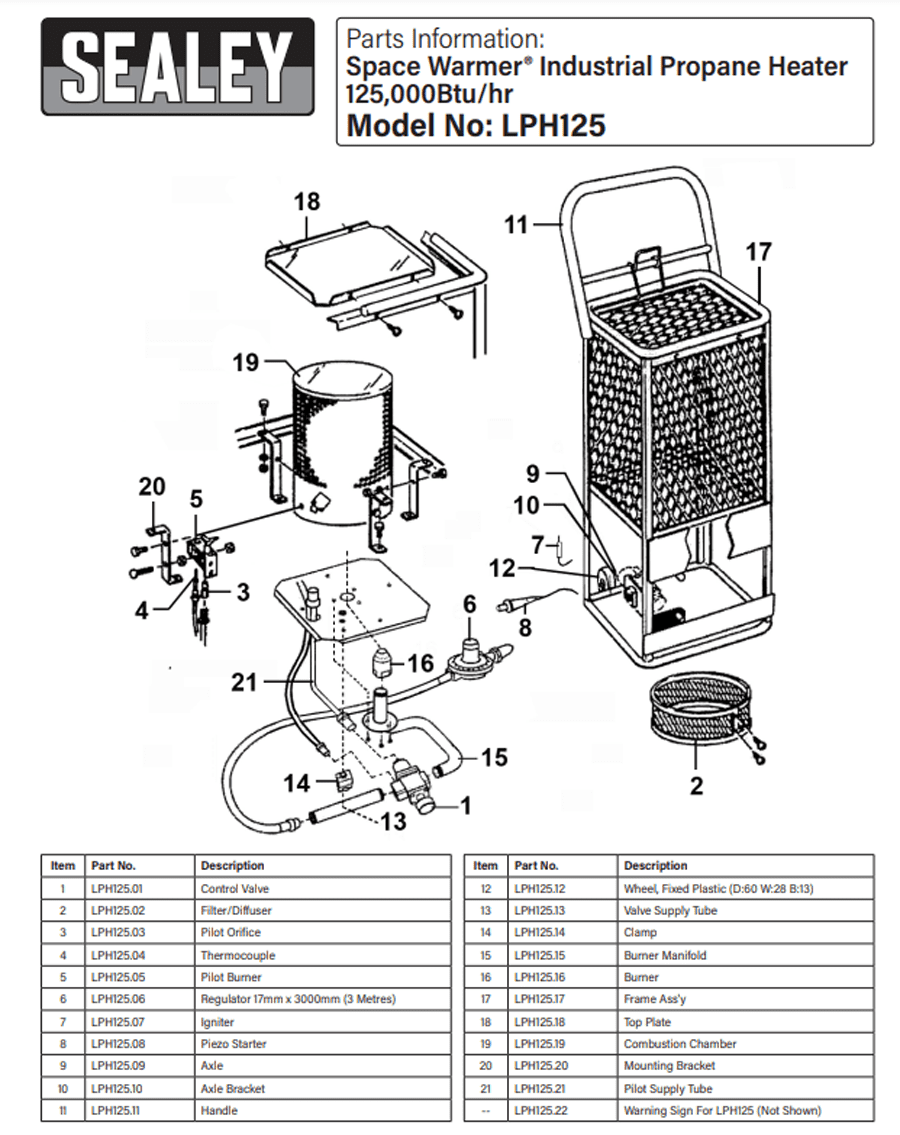 Sealey LPH125 Space Warmer Industrial Propane Heater Heavy-duty Frame ...