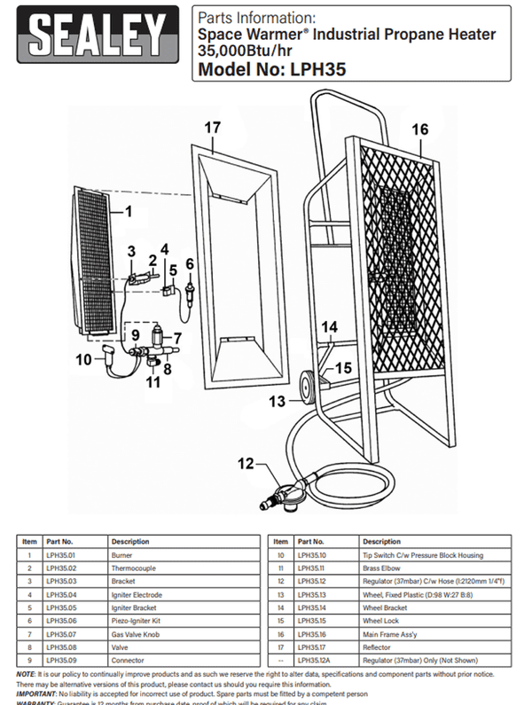 Sealey LPH35 Space Warmer Industrial Propane Heater Heavy-duty Frame ...