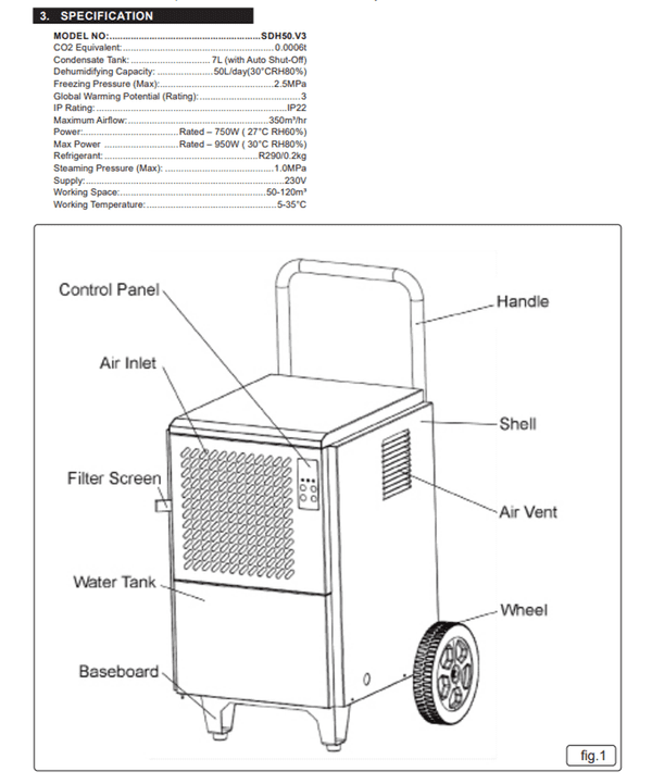 Sealey SDH50 Industrial Portable Dehumidifier 24hr Timer Washable ...