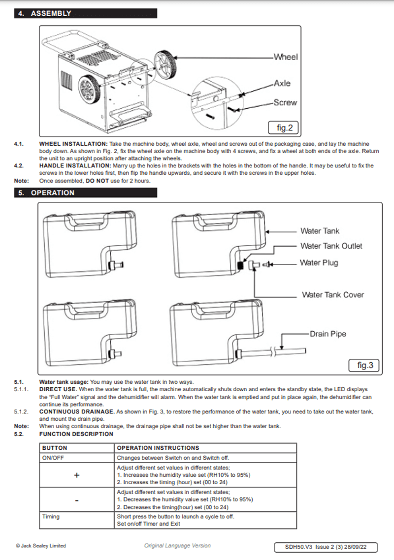 Sealey SDH50 Industrial Portable Dehumidifier 24hr Timer Washable ...