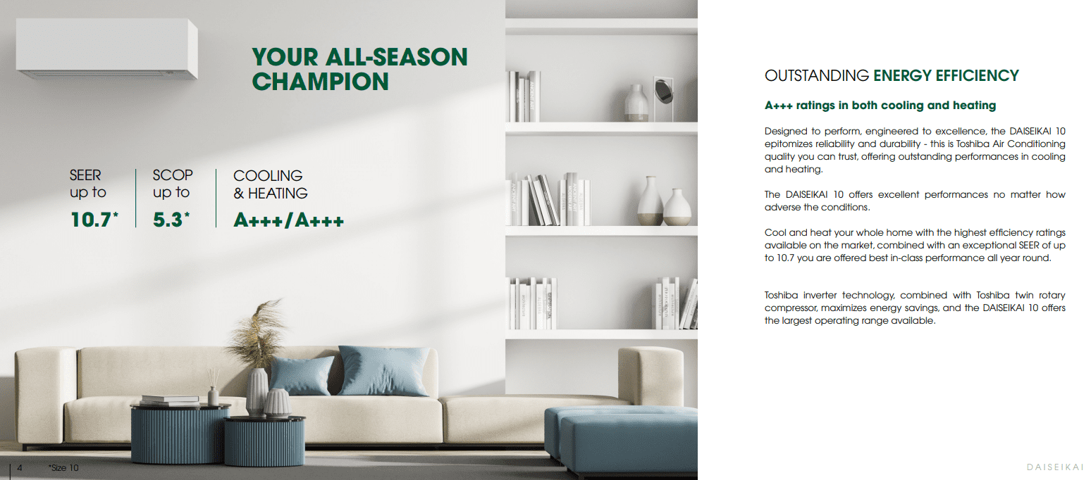 Toshiba Air Conditioning DAISEIKAI 10 RAS-B13S4KVPG-E RAS-13S4AVPG-E Plasma Wall 3 5kW/12000Btu A