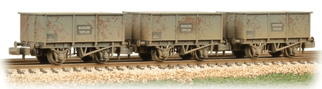 377-279 Farish Triple Pack Steel Tippler Wagons BR Grey Iron Ore Weathered