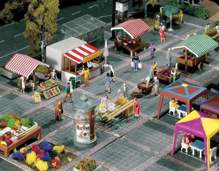 Faller 272533 N Scale Weekly Market Scene Stands & Carts Etc Era II
