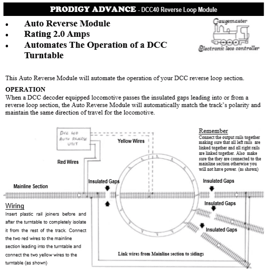 Gaugemaster DCC40 AUTO REVERSE LOOP MODULE