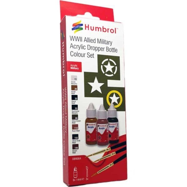 Humbrol DB9064 Acrylic Paint & Brush WWII Allied Military Colours