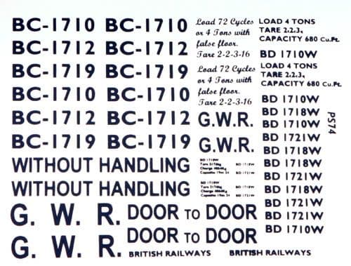 Peco Parkside PS75 Pressfix Transfers for GWR Conflat