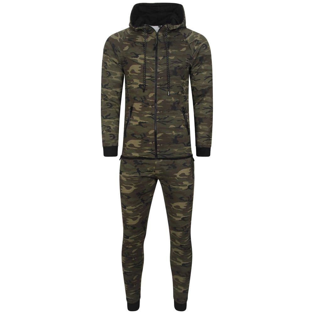 Mens Italian DG Designer fitted Hooded Tracksuit Camouflage Fabric detail