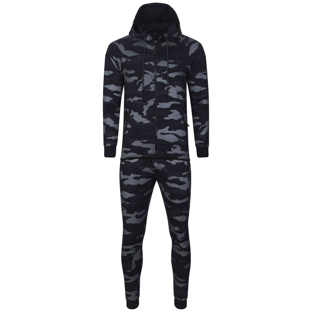 Mens Italian DG Designer fitted Hooded Tracksuit Navy Camouflage Print ...
