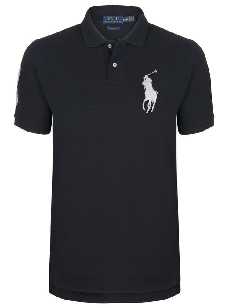 Ralph Lauren Polo Big Pony 3 Logo Shirt Short Sleeve PK Black White RRP 90