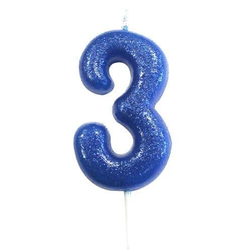 Blue Glitter Number 3 Candle