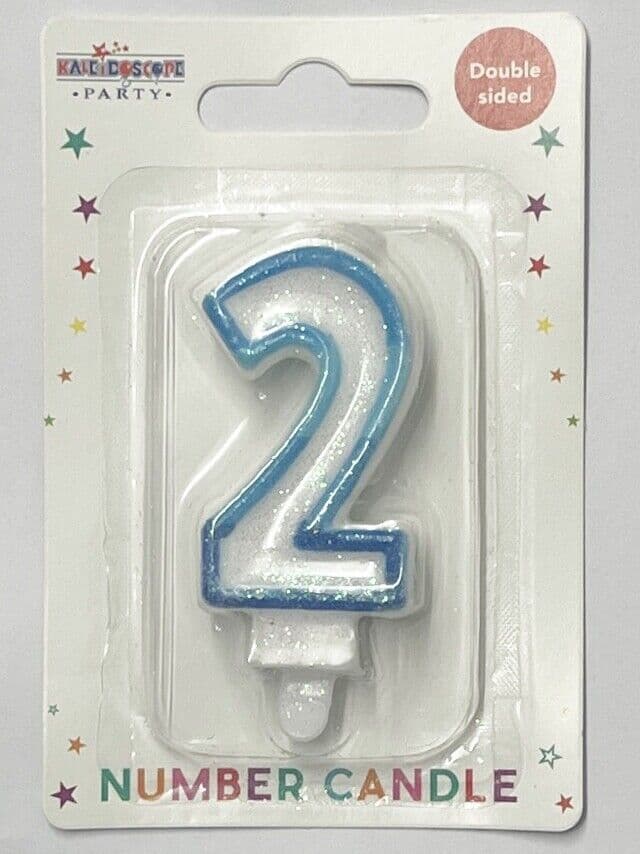 Blue Striped Number 2 Candle
