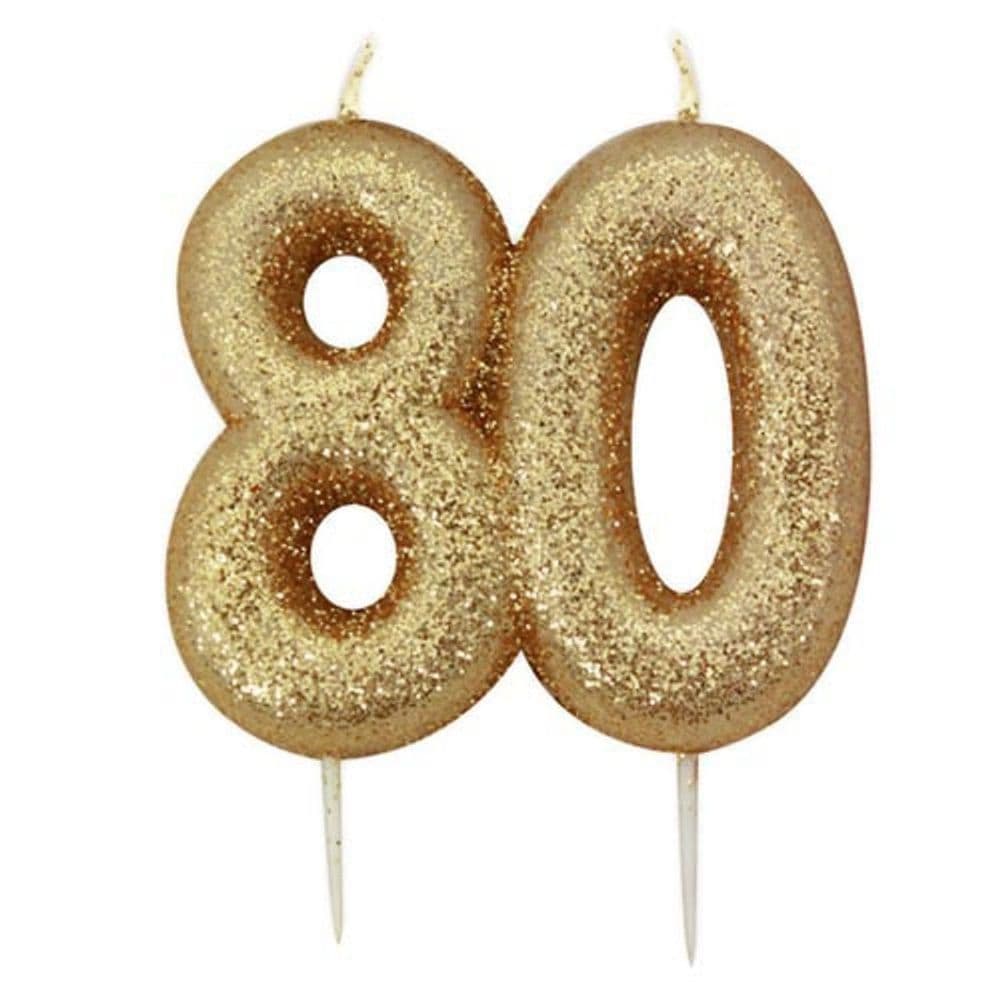 Gold Glitter Number 80 Candle