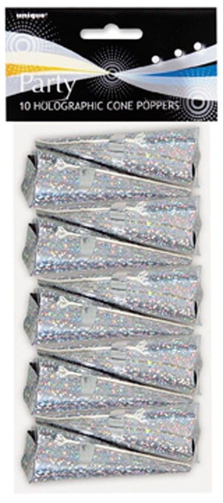 Silver Holographic Cone Poppers 10pck